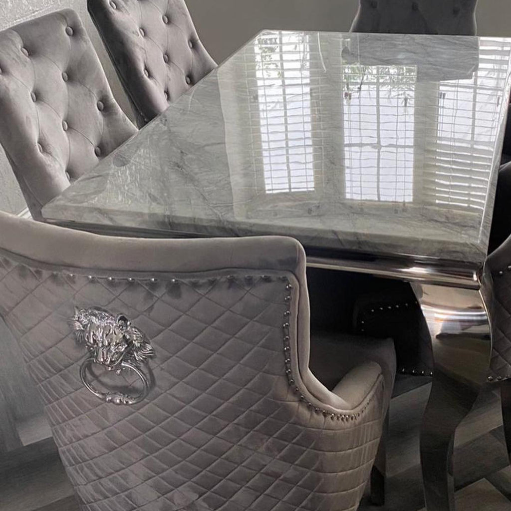 Louis Grey Dining Set With 6 Grey Majestic Chairs – Elegance Home ...